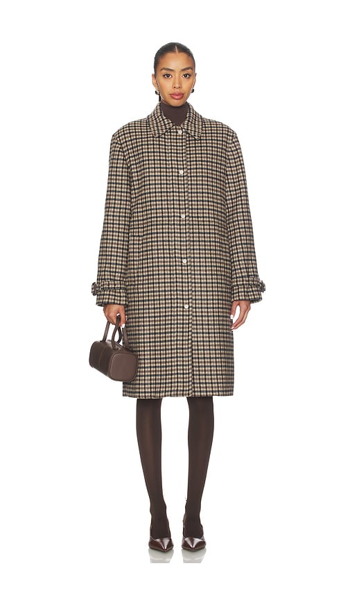 VINCE Plaid Car Coat with Faux Leather Trim